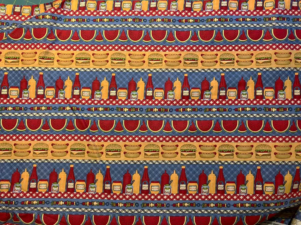BBQ Hamburger, Hot Dogs, and Condiment Fabric by Debbie Mumm